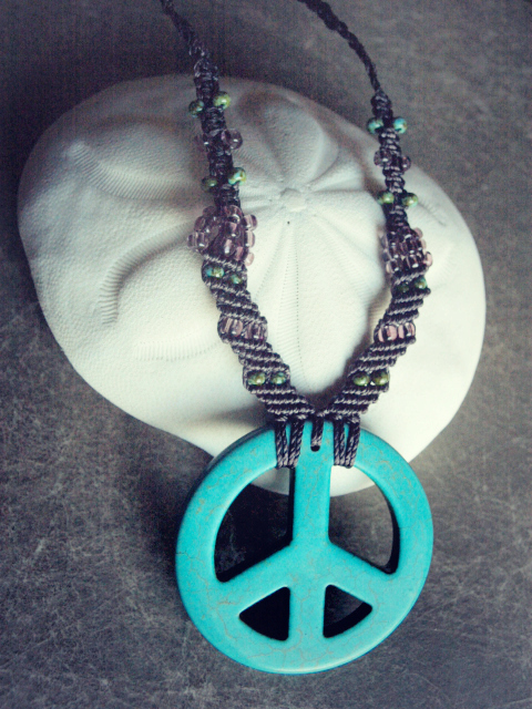Micro Macrame Peace Necklace With Stone Pendant on Luulla