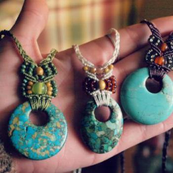 Micro Macrame Necklace With Stone Pendant on Luulla